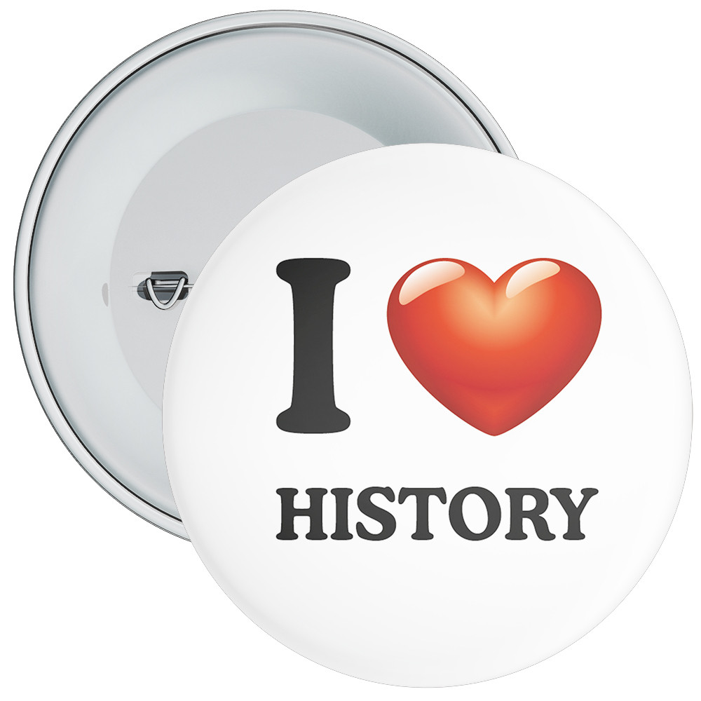 Pack of 20 School I Love History Badge - White - The Badge Centre