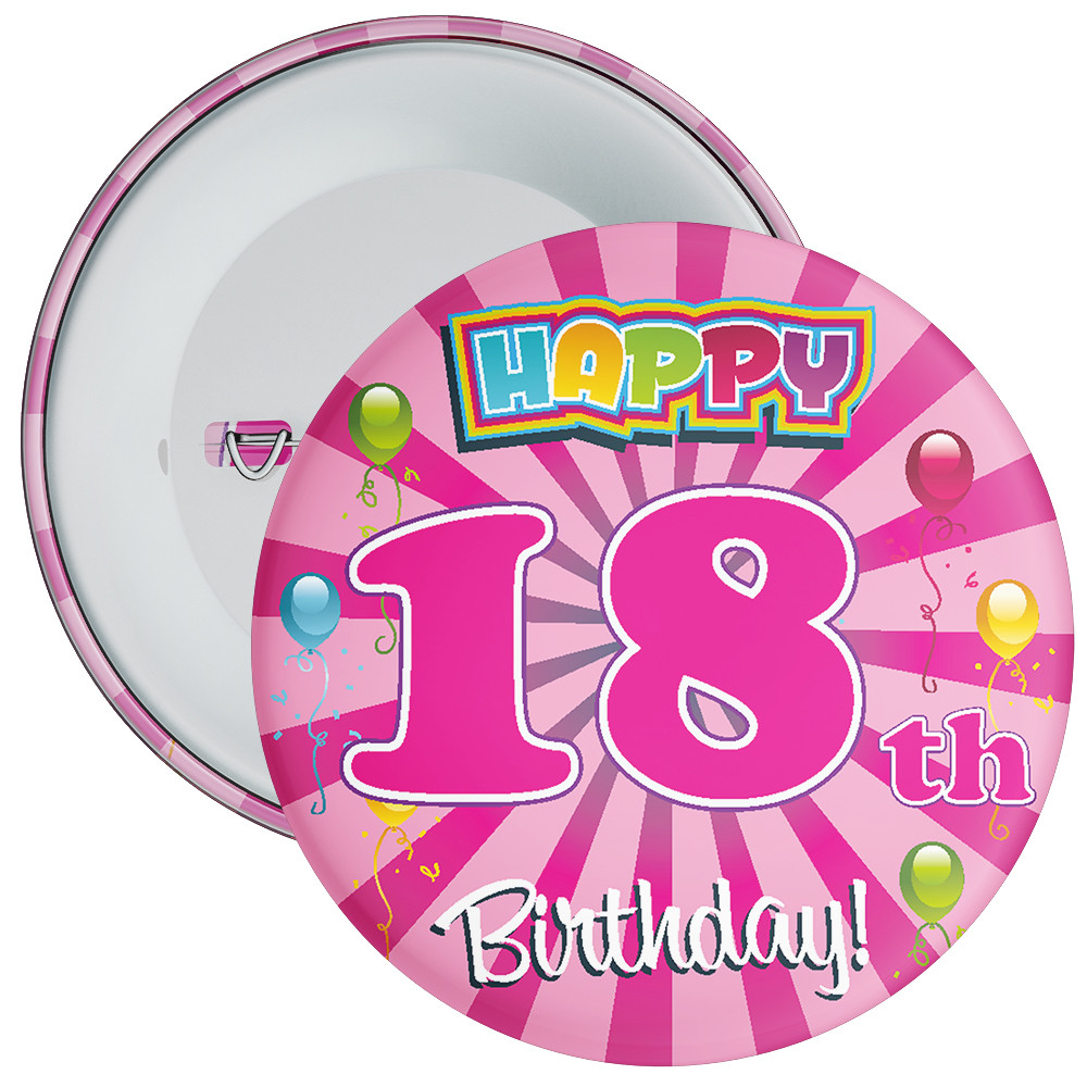 Pink Rays 18th Birthday Badge - Age 18 Badge - The Badge Centre