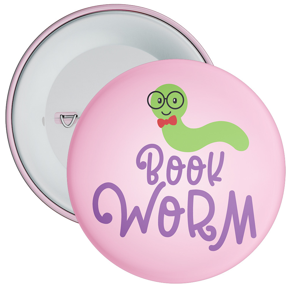 Pack of 20 School Pink Bookworm Badge - The Badge Centre