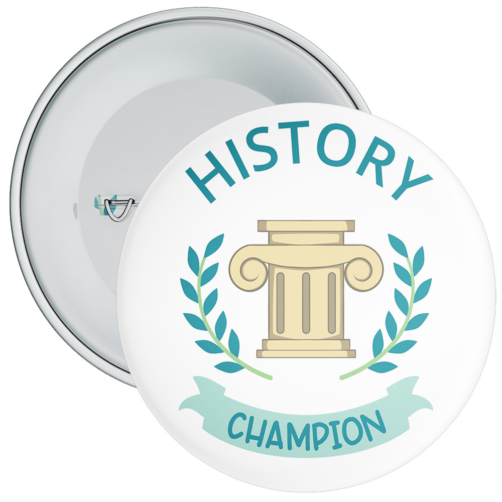 Pack of 20 History Champion School Badge 2 - White - The Badge Centre