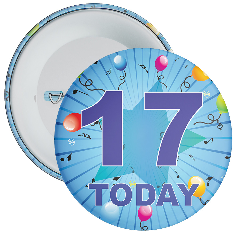 Blue 17th Birthday Badge - Age 17 Badge - The Badge Centre