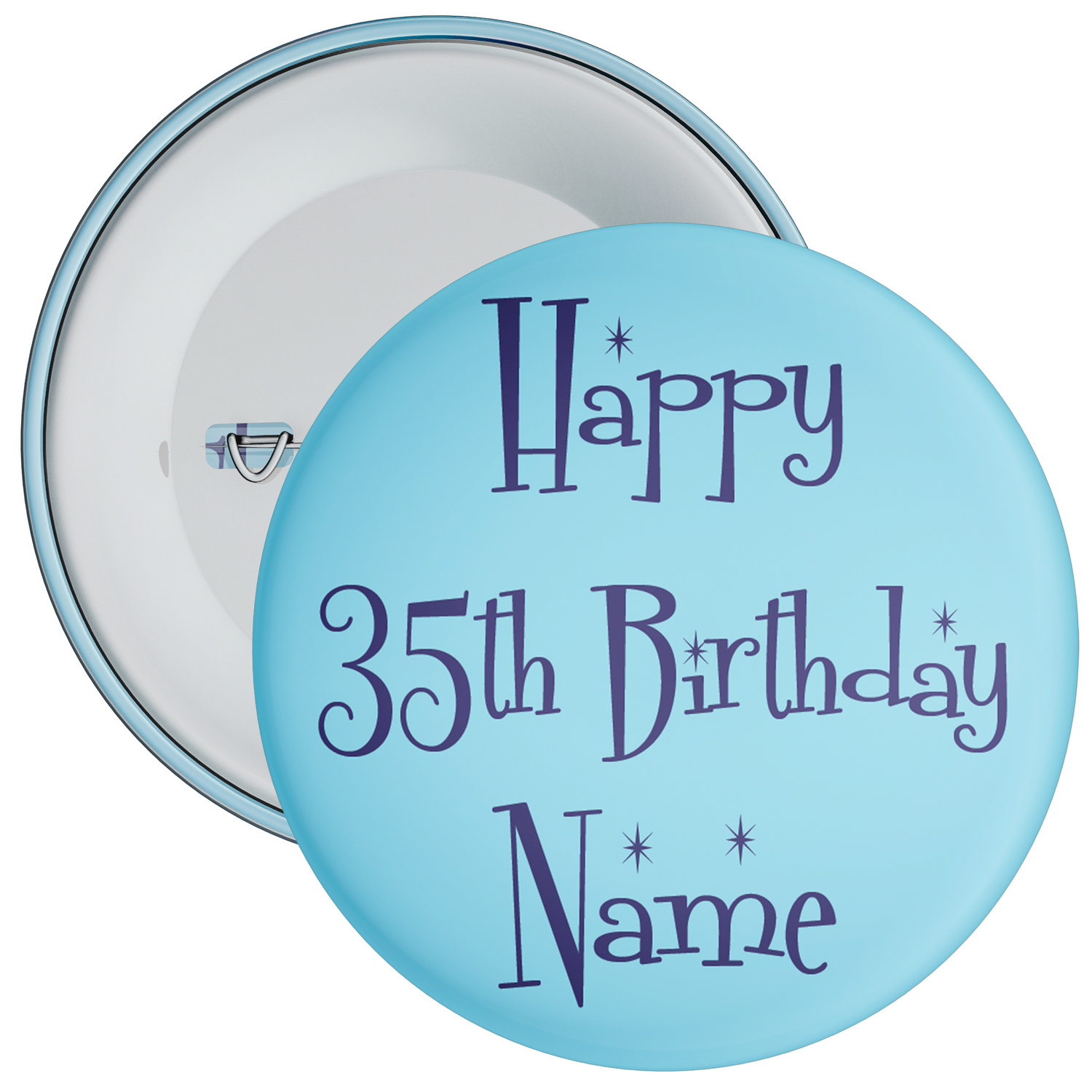 35th Birthday Blue Personalised Birthday Badge - Age 35 Badge - Blue ...