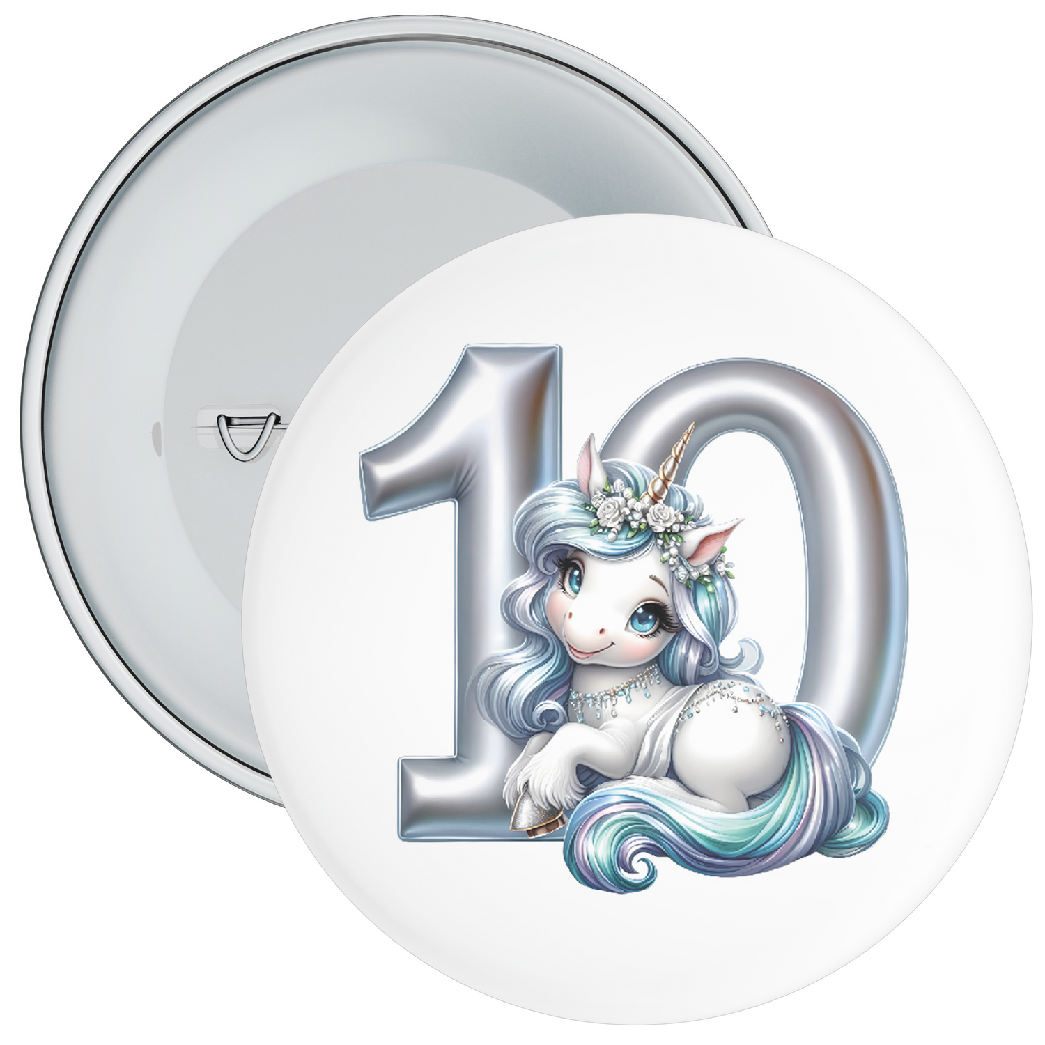 Silver 10th Unicorn Birthday Badge - Age 10 Badge - Silver - Girl - The ...