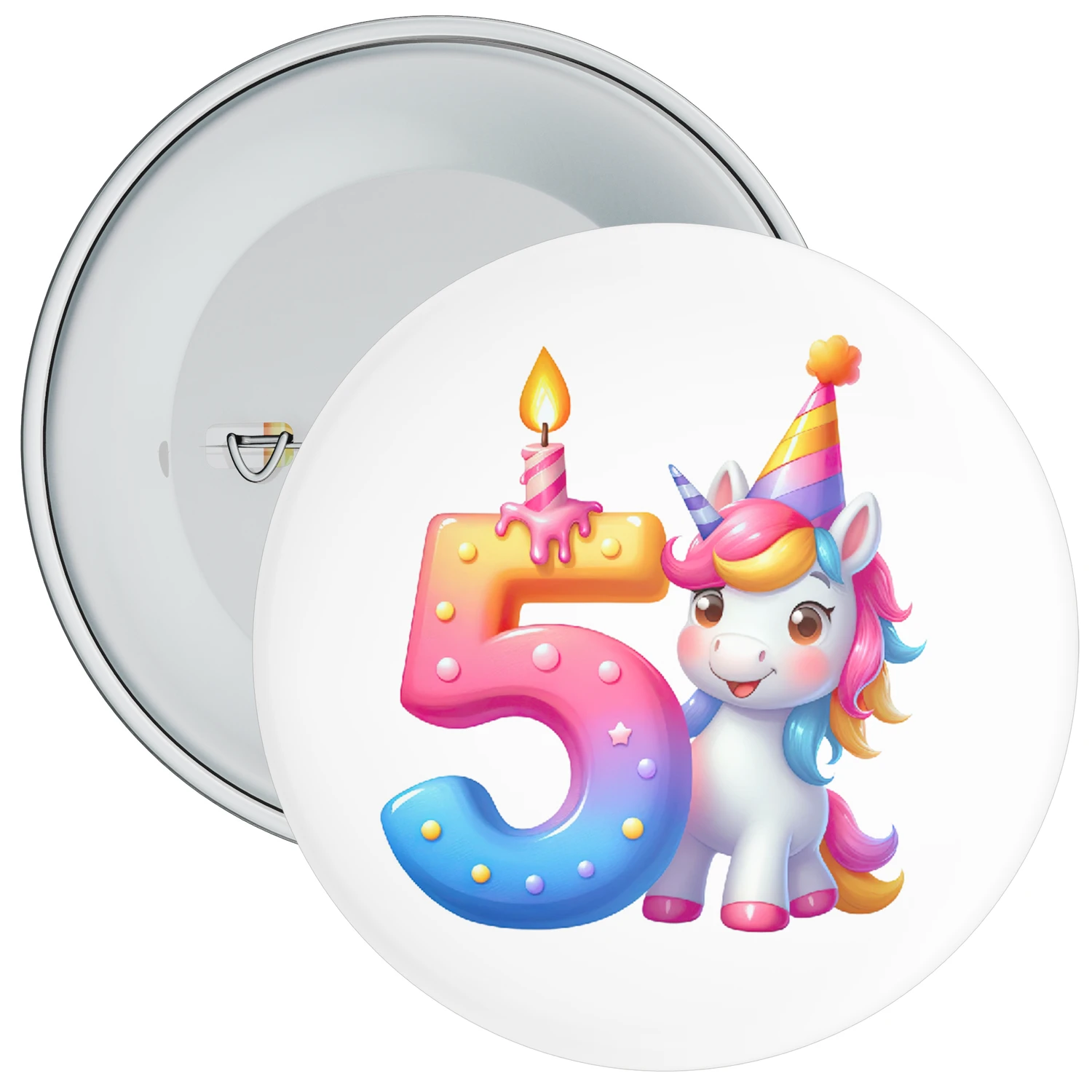 Colourful 5th Birthday Badge Unicorn Themed Child - Age 5 Badge - Pink ...