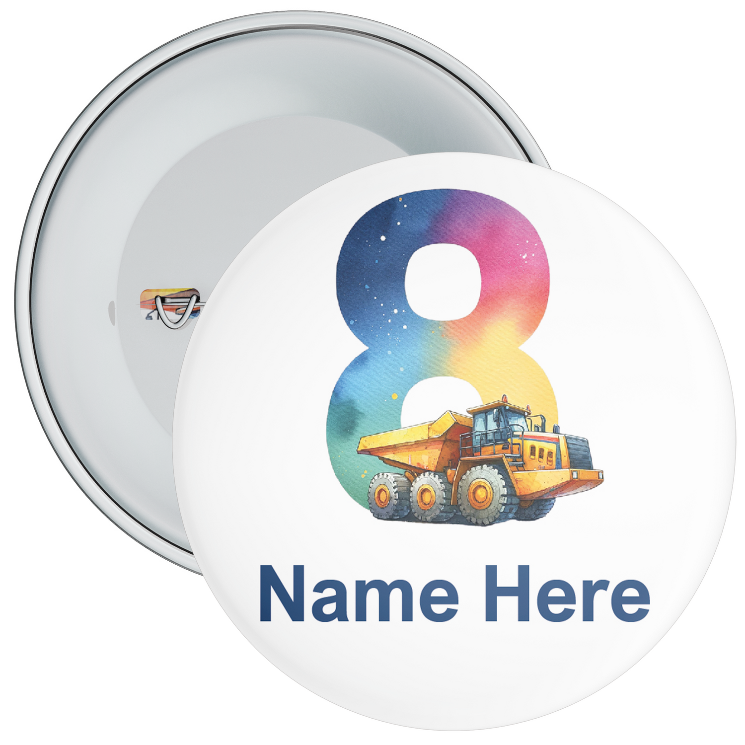 Personalised Truck Digger 8th Birthday Badge Child Colourful - Age 8 ...