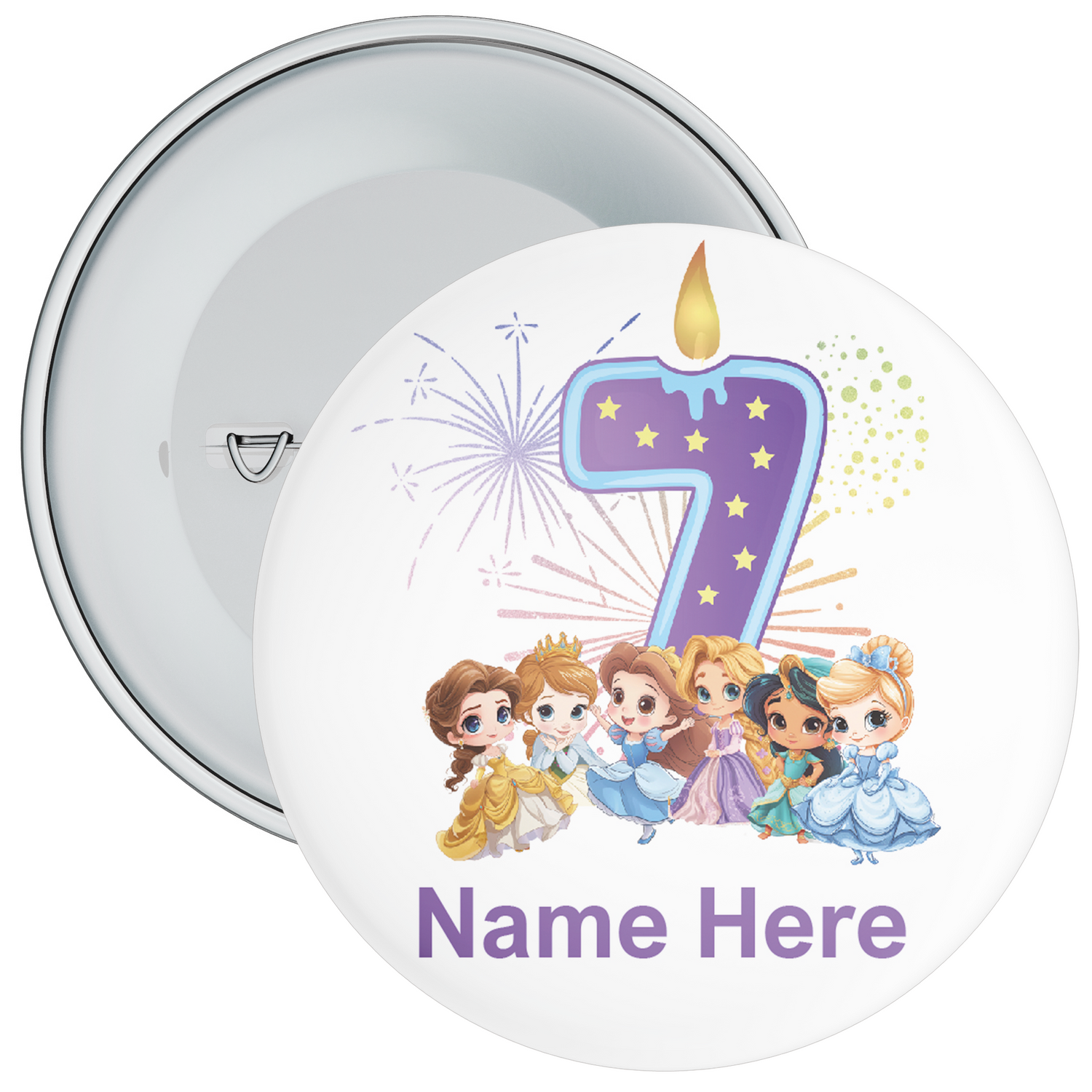 Personalised Princess 7th Birthday Badge Purple Child - Age 7 Badge ...