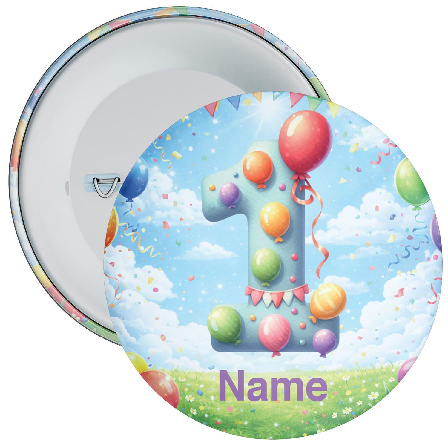 Personalised Colourful Balloon 1st Birthday Badge | Age 1