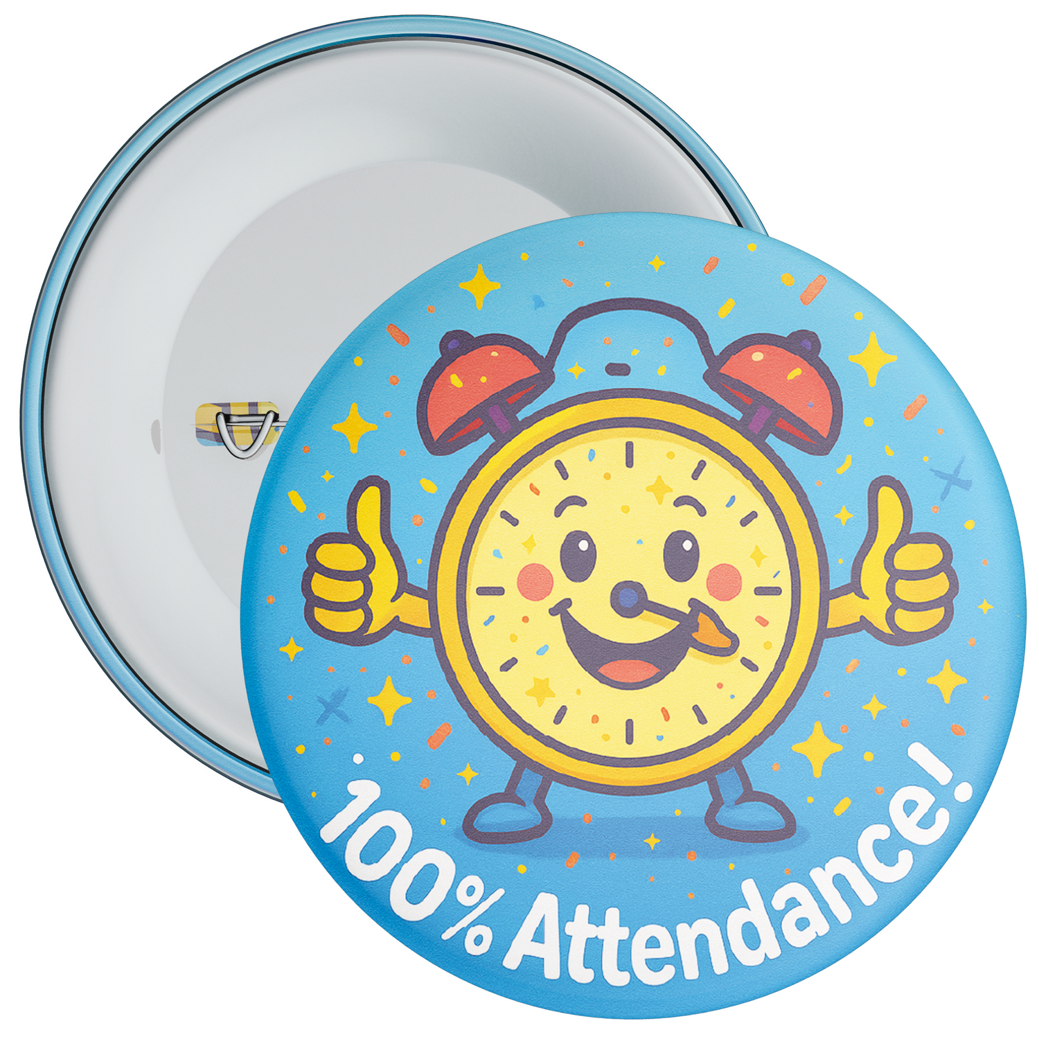 Pack of 20 School 100% Attendance Badge with Blue Background Clock ...