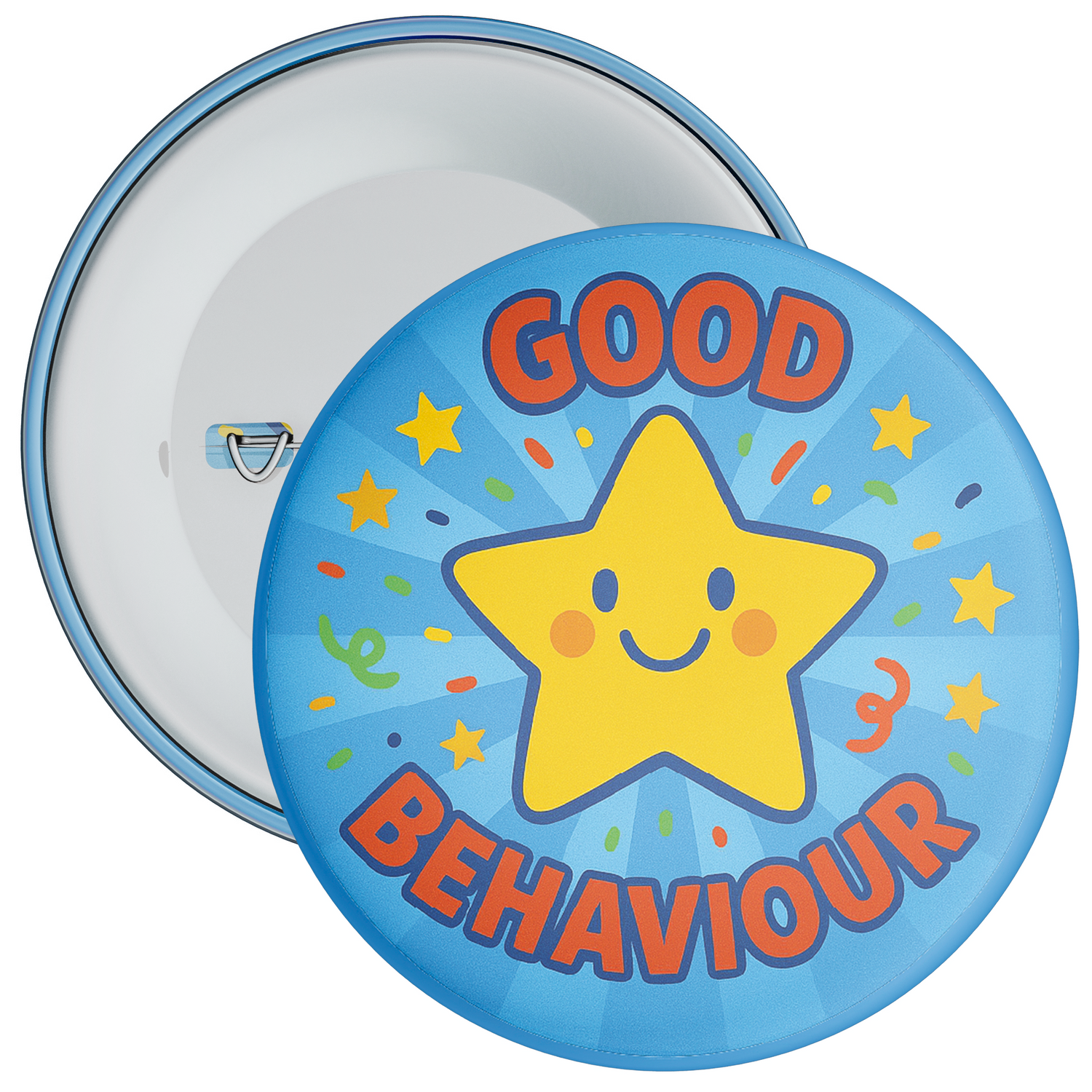 Pack of 20 School Good Behaviour Star Award Badge Blue - The Badge Centre