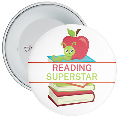 Pack of 20 School Reading Superstar Badge - White - The Badge Centre