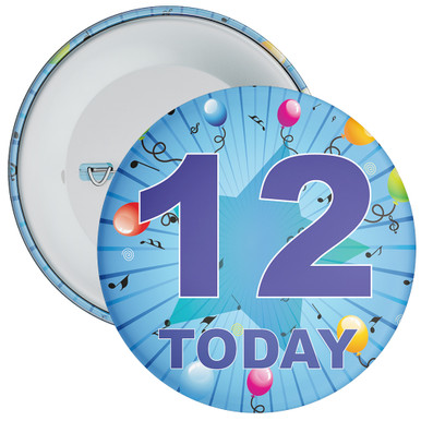 Blue 12th Birthday Badge - Age 12 Badge - The Badge Centre
