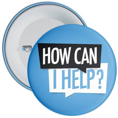 Blue How Can I Help Badge - Retail Badge - The Badge Centre