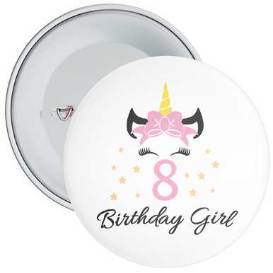 8th Unicorn Birthday Girl Badge Child - Age 8 Badge - Pink - Girl - The ...
