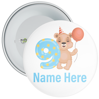 Personalised Bear 9th Birthday Badge Child - Age 9 Badge - Boy / Girl ...