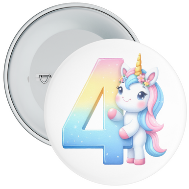 Pastel 4th Birthday Badge Unicorn Themed Child - Age 4 Badge - Pink ...