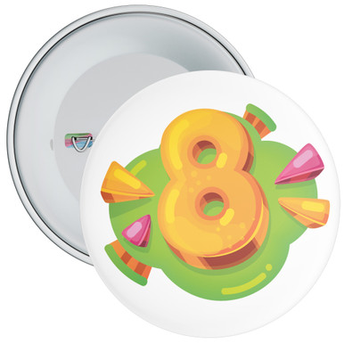Colourful 8th Birthday Badge - Age 8 Badge - Colourful - The Badge Centre