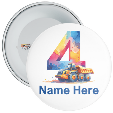 Personalised Truck Digger 4th Birthday Badge Blue Child - Age 4 Badge ...