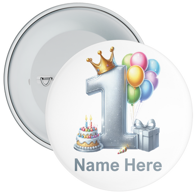 Personalised Balloon Themed 1st Birthday Badge - Age 1 Badge - Silver ...