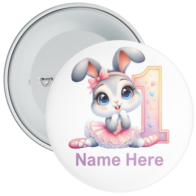 Personalised Bunny 1st Birthday Badge Child – Age 1 - The Badge Centre