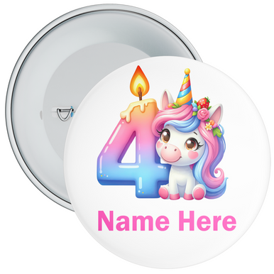 Personalised Colourful 4th Birthday Badge Child Unicorn Themed - Age 4 ...