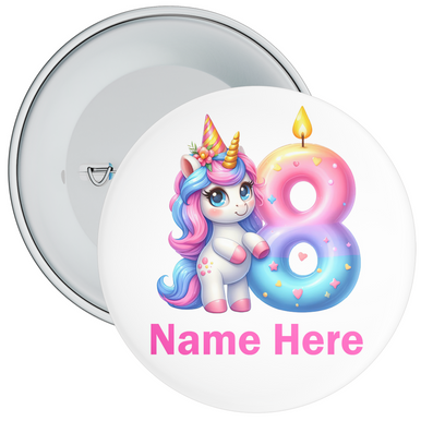 Personalised Colourful 8th Birthday Badge Unicorn Themed Child - Age 8 ...