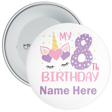 Personalised My 8th Unicorn Birthday Badge - Age 8 Badge - Pink - Girl ...