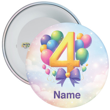 Personalised Balloon 4th Birthday Badge Child – Age 4 - The Badge Centre