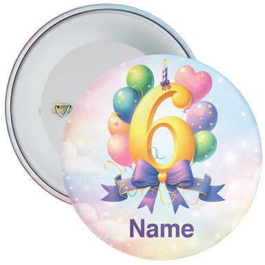Personalised Balloon 6th Birthday Badge Child – Age 6 - The Badge Centre