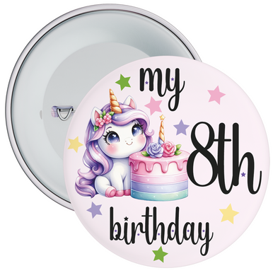 My 8th Birthday Badge Unicorn Themed - Age 8 Badge - Pink - Girl - The ...