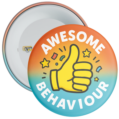 Pack of 20 School Awesome Behaviour Thumbs Up Badge Orange - The Badge ...