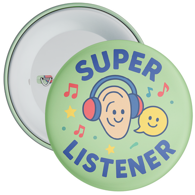 Pack of 20 School Super Listener Badge Green - The Badge Centre