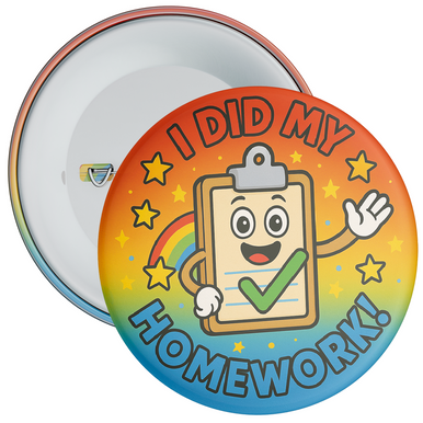 Pack of 20 School I Did My Homework Badge - Colourful - The Badge Centre