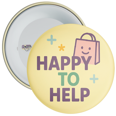 Happy To Help Badge - Yellow - Retail Badge - The Badge Centre