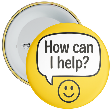 How Can I Help? Badge - Yellow - Retail Badge - The Badge Centre