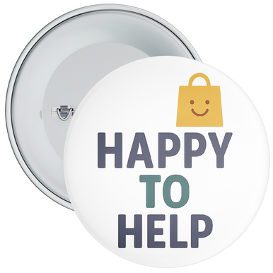 Happy To Help Badge - White - Green - Retail Badge - The Badge Centre