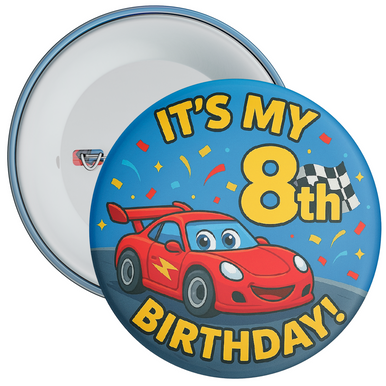 It's My 8th Birthday Racing Car Badge Child - Birthday Badge Blue - Age ...