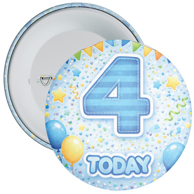 Blue 4th Birthday Badge Child – Age 4 Today - The Badge Centre