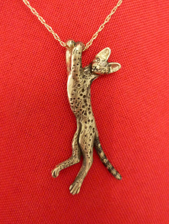 Serval Cat Pendant 14kt Gold