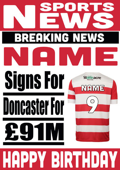 Signed For Doncaster Personalised Card - Celebrity-Facemasks.com