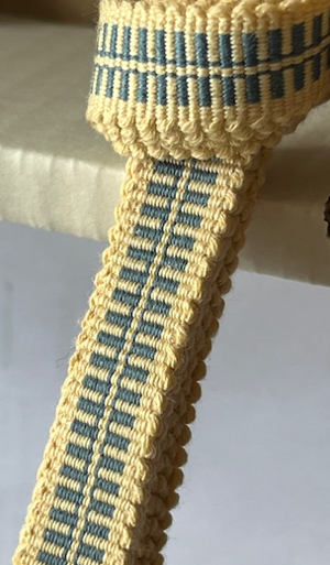 Flat Cord (Sanada-Himo): for Tying Kiribako, Lite Blue on Tan - Tea Dogu