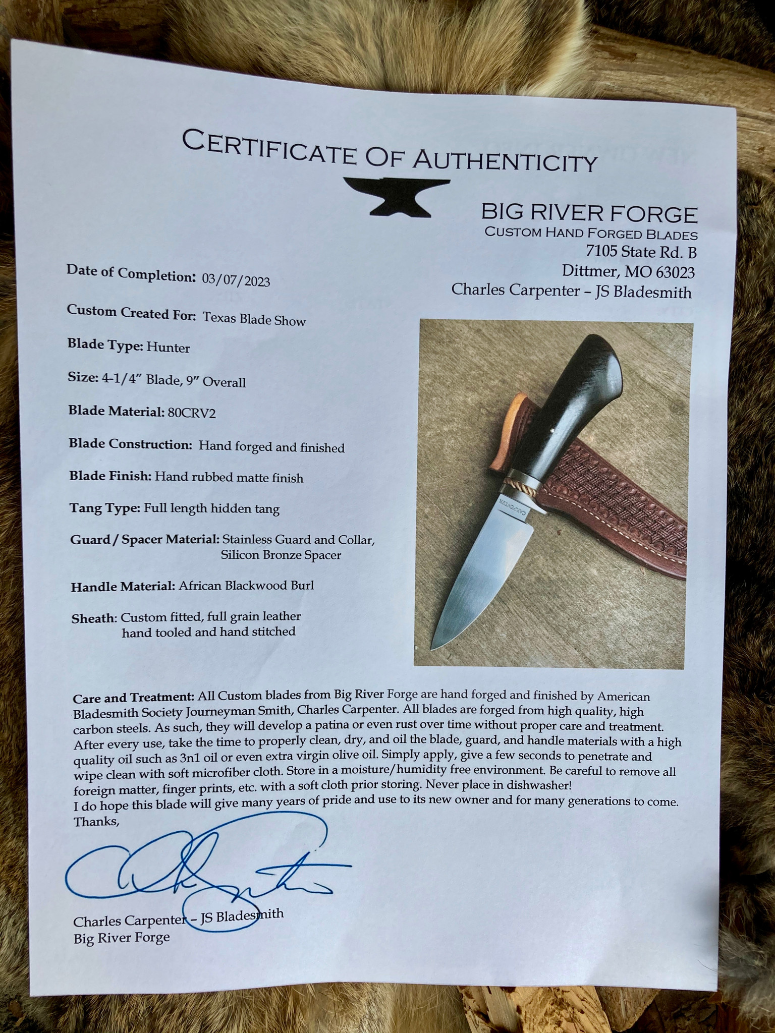 BIG RIVER FORGE Hunter ~ African Blackwood Burl ~ Custom
