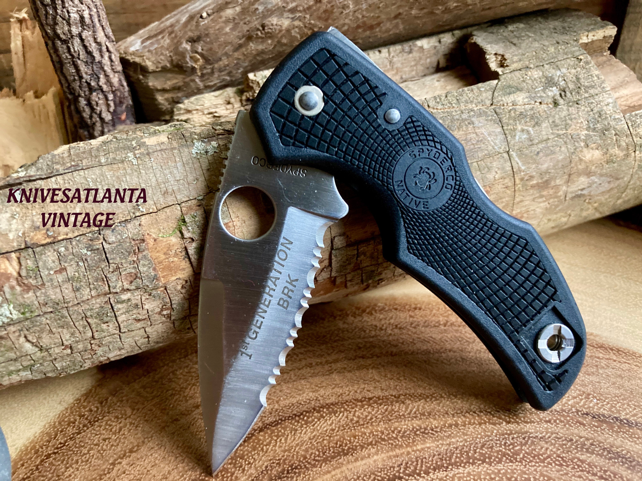 Spyderco 1st Generation BRK Native Black Lockback Knife ~ Vintage