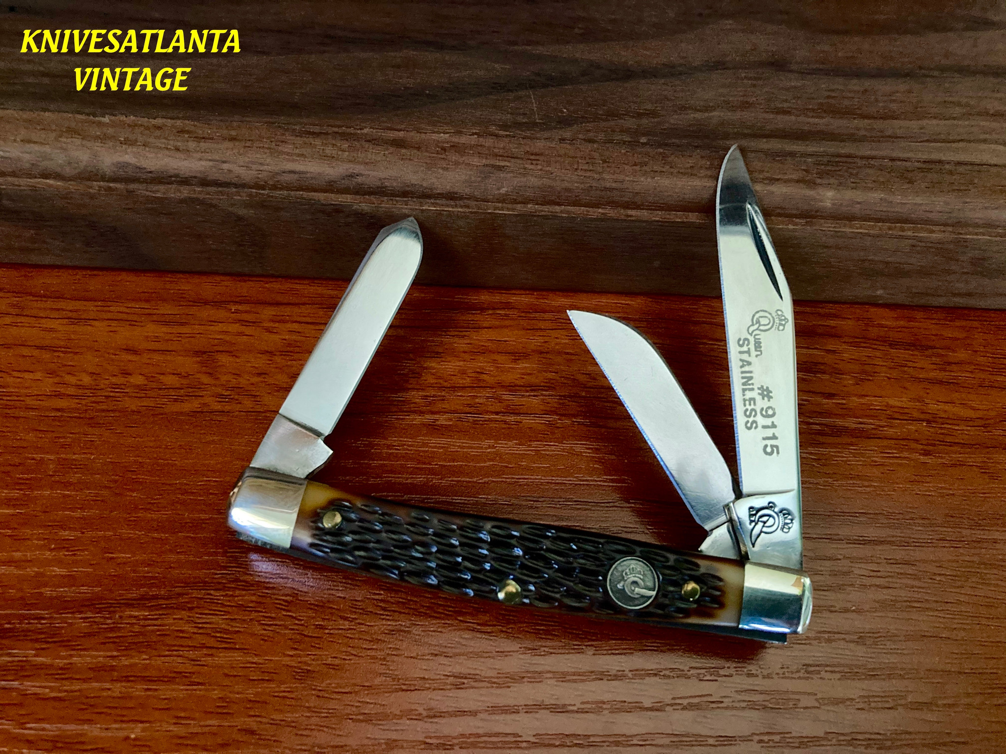 Queen "Q" Dagger Tang Stamp Etched Stockman Knife ~ Vintage