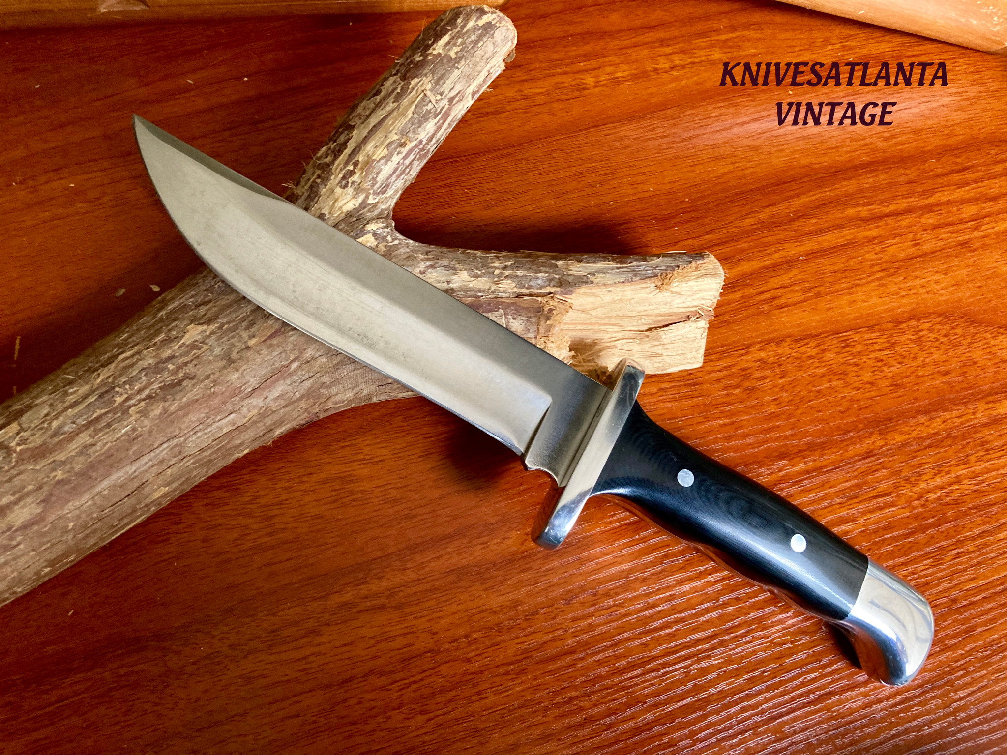 Buck 124 USA Black Micarta Frontiersman Fixed Blade Hunting Knife ~ Vintage