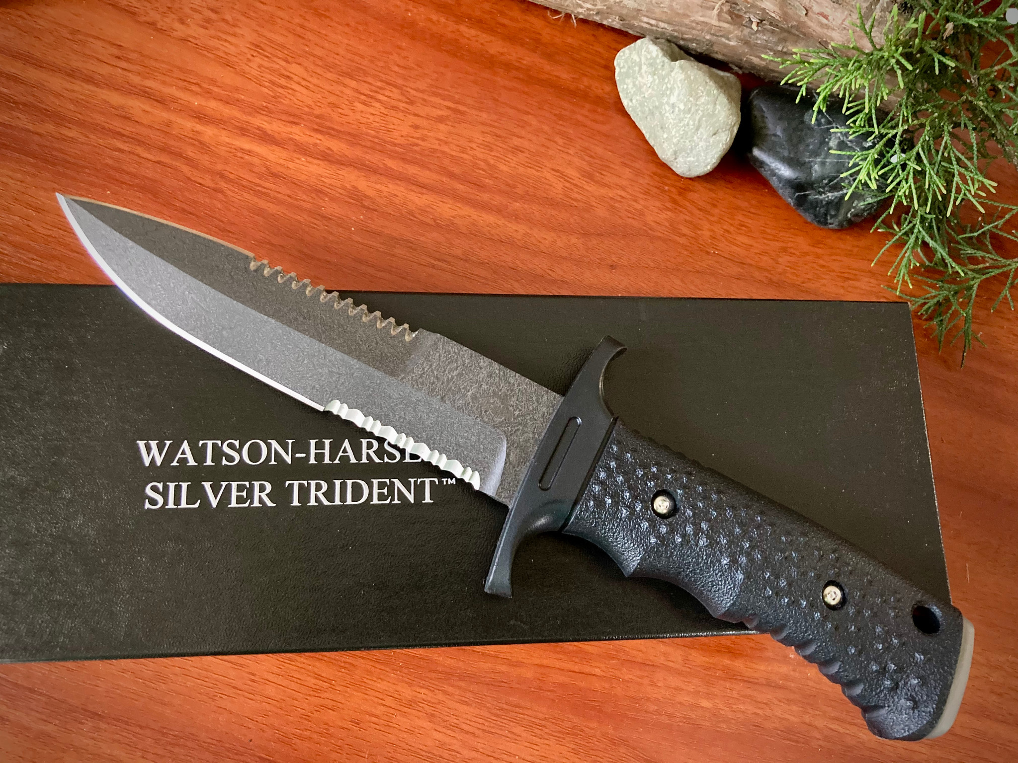 Gerber Watson-Harsey Silver Trident Combat Knife, Double Serrated Edge
