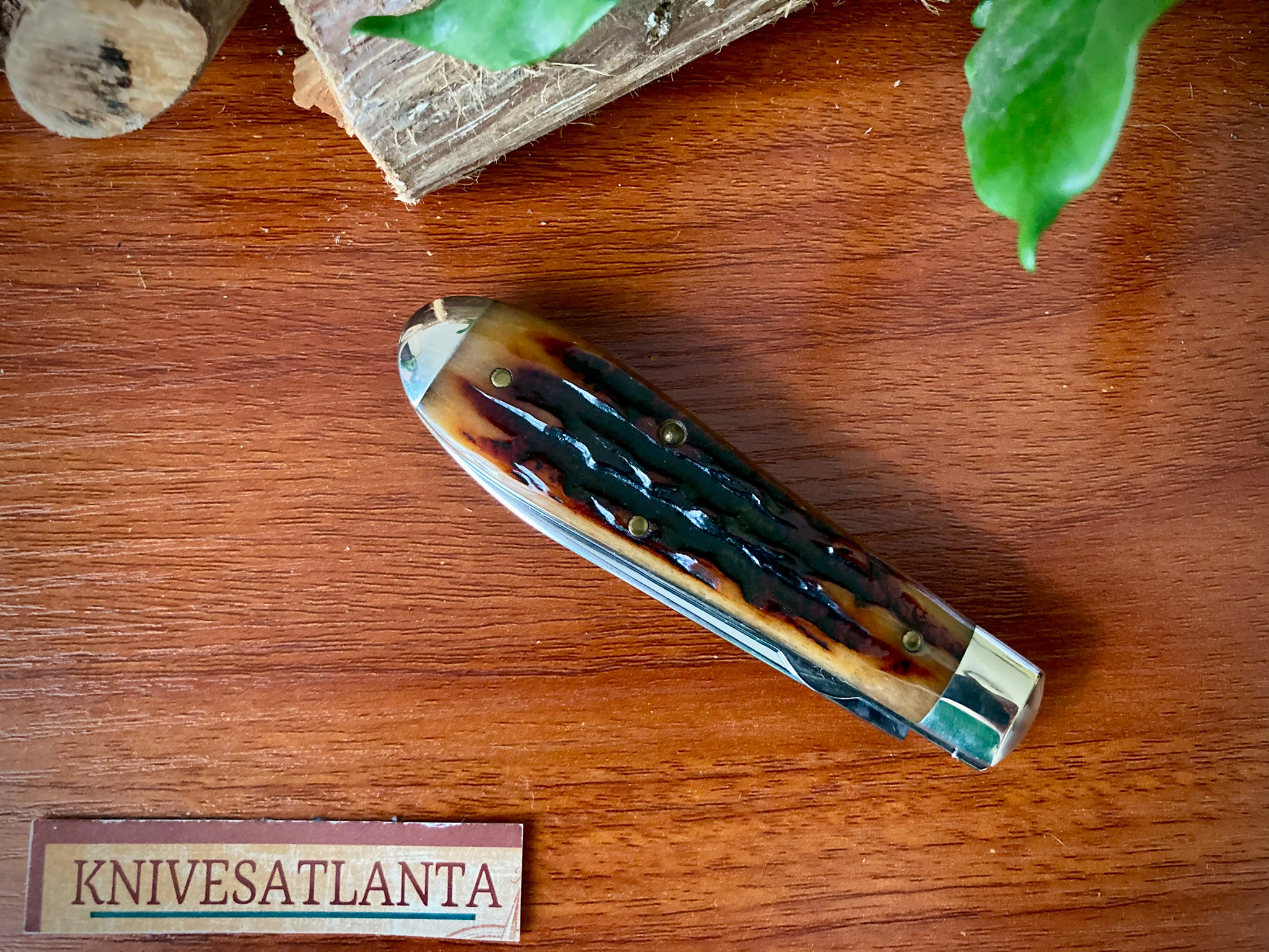 Queen Cutlery Amber Carved Stag Bone Tear Drop Liner Lock Model ...