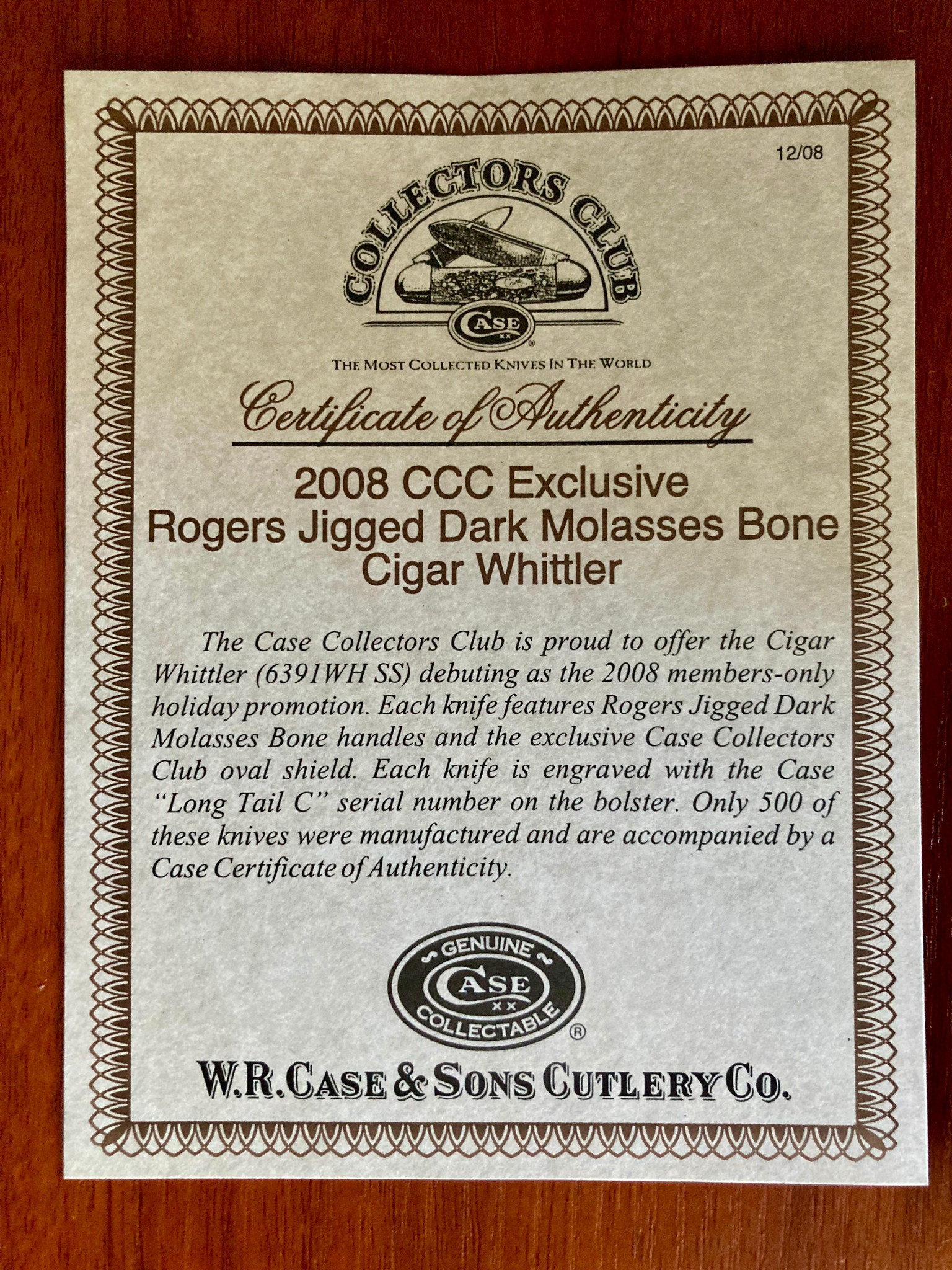 Case XX 2008 CCC Exclusive Rogers Jigged Dark Molasses Bone Cigar Whittler