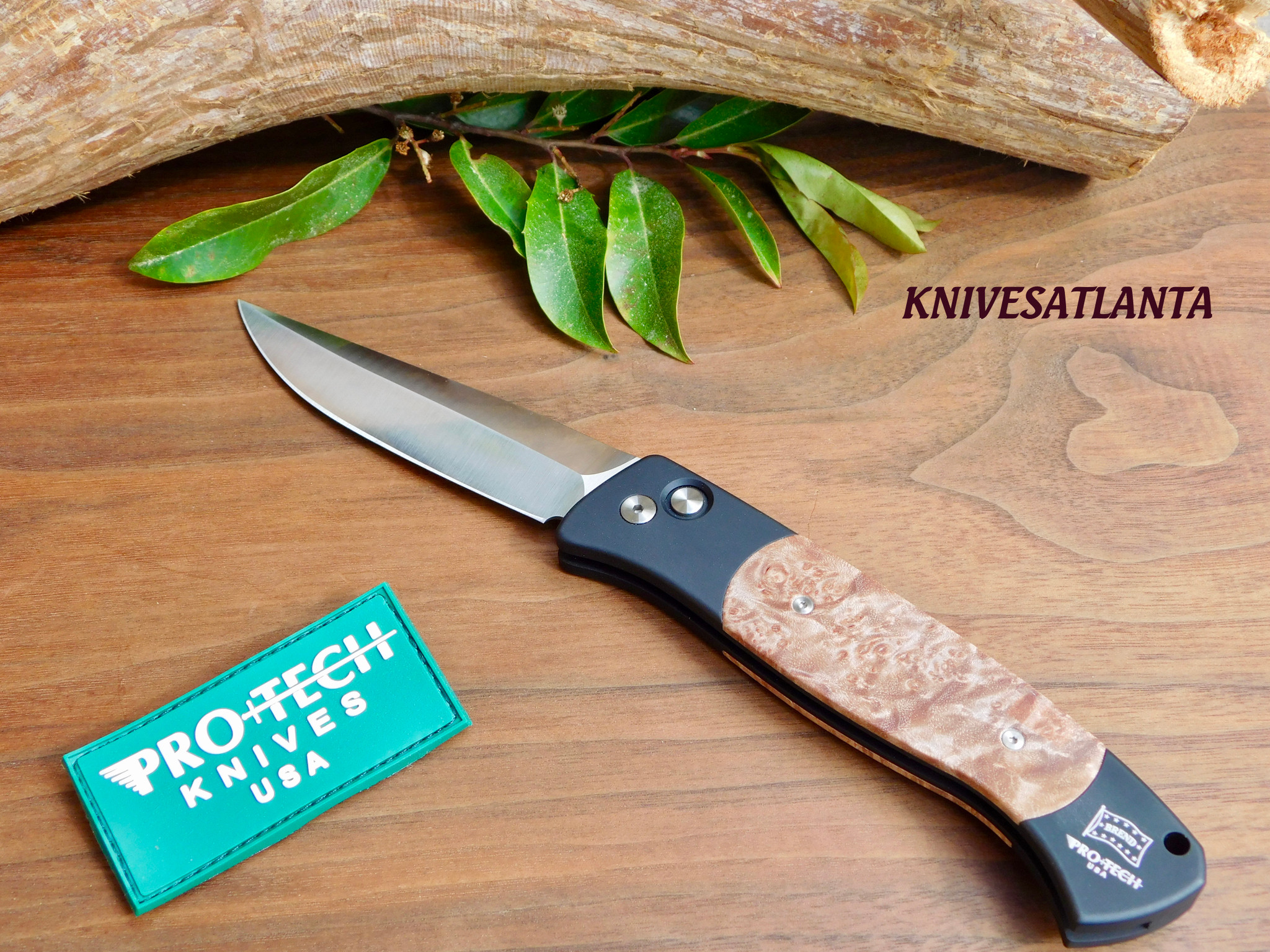 Protech Brend #1 Large Automatic Knife Black Handle Maple Burl Inlay ...