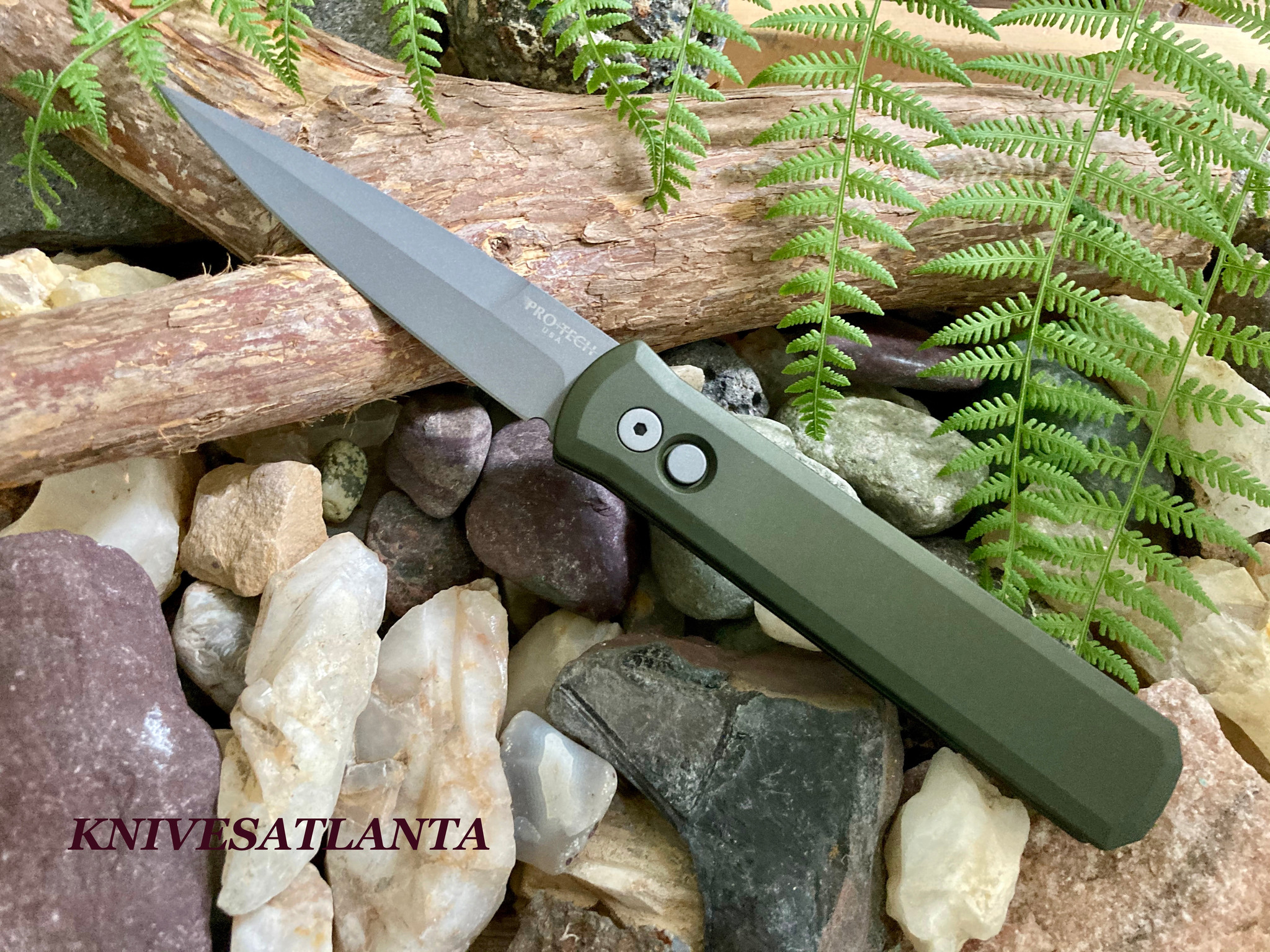 Protech Green Godfather Auto Bead Blast Blade
