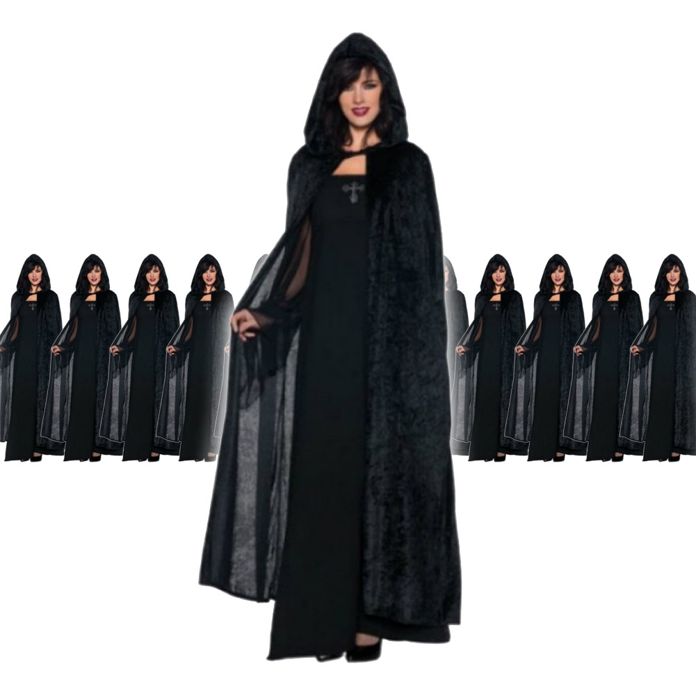 Costume Capes | Black Long Velvet Hooded Cloak